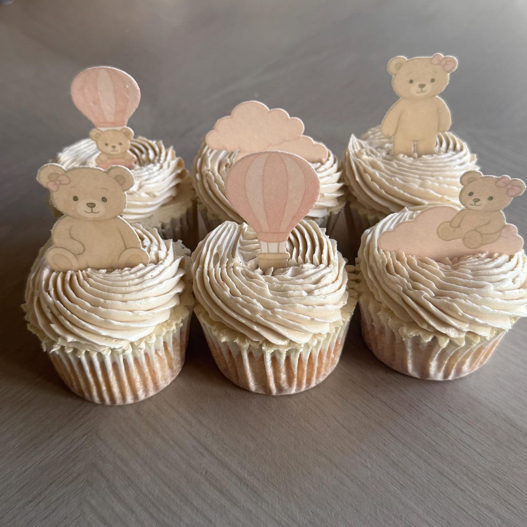 Edible Pink Teddy Bear Wafer Card Cupcake Toppers, Suitable for Vegan ...
