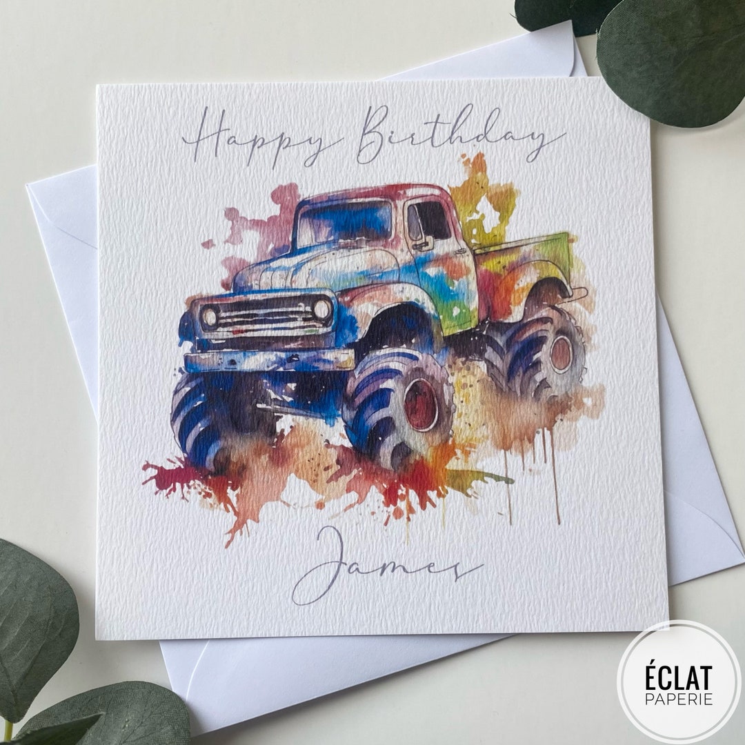 Personalised Monster Truck Birthday Card With Name - Etsy