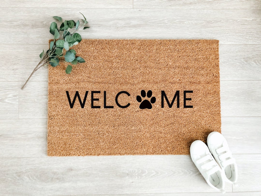Welcome With Paw Print Doormat – Cute Dog Doormat – Welcome Mat ...