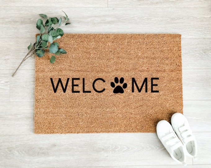 Welcome With Paw Print Doormat – Cute Dog Doormat – Fall Doormat - Fall ...