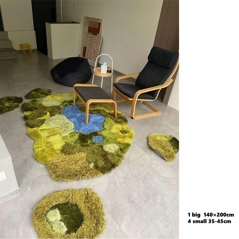 Tufted Green Shag Rug Set 4.6x6.5ft Green Mossy Textured Art Modern ...