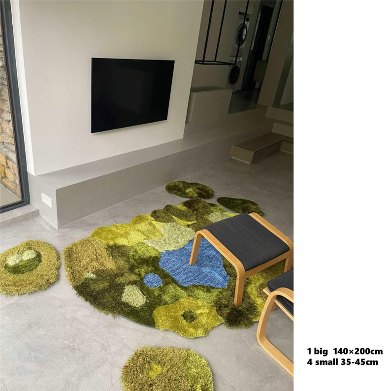 Tufted Green Shag Rug Set 4.6x6.5ft Green Mossy Textured Art Modern ...