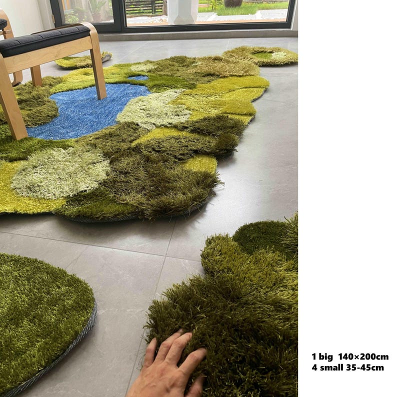 Tufted Green Shag Rug Set 4.6x6.5ft Green Mossy Textured Art Modern ...