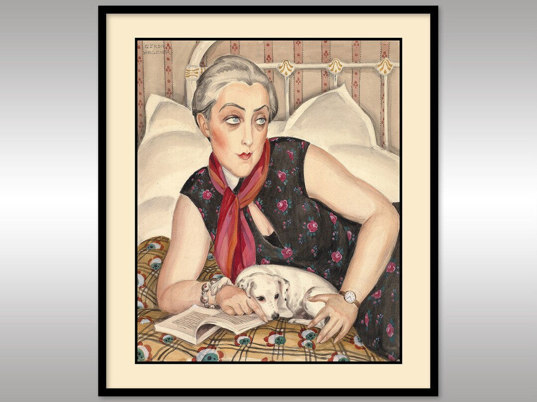 Portrait of Reading Woman With Dog ~ Gerda Wegener ~ Reproduction Print ...