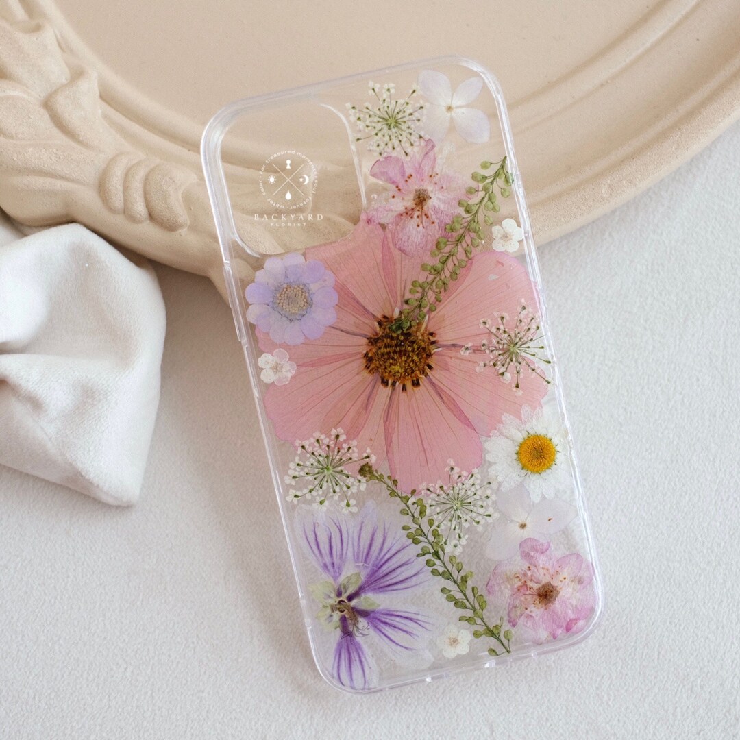Handmade Pressed Flower Phone Case/pink Floral Design/ iPhone 14 Case ...