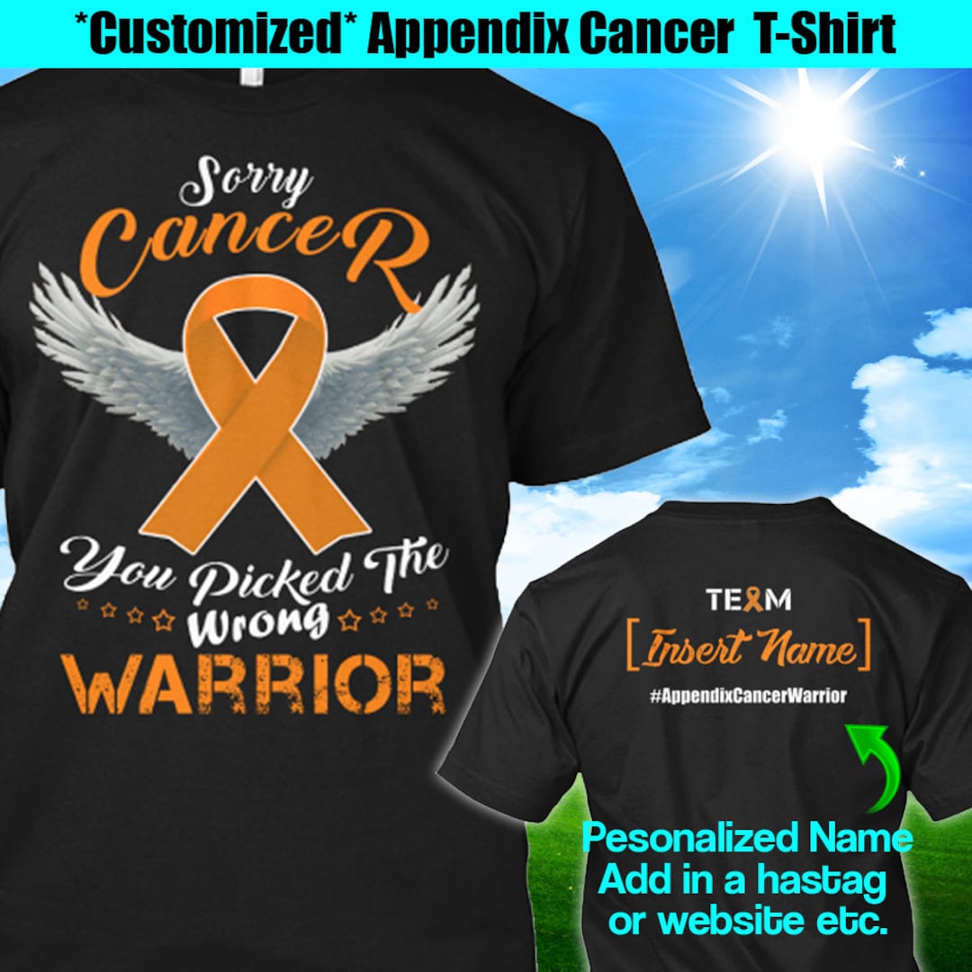 Personalized Appendix Cancer Awareness Tshirt Amber Ribbon Warrior ...