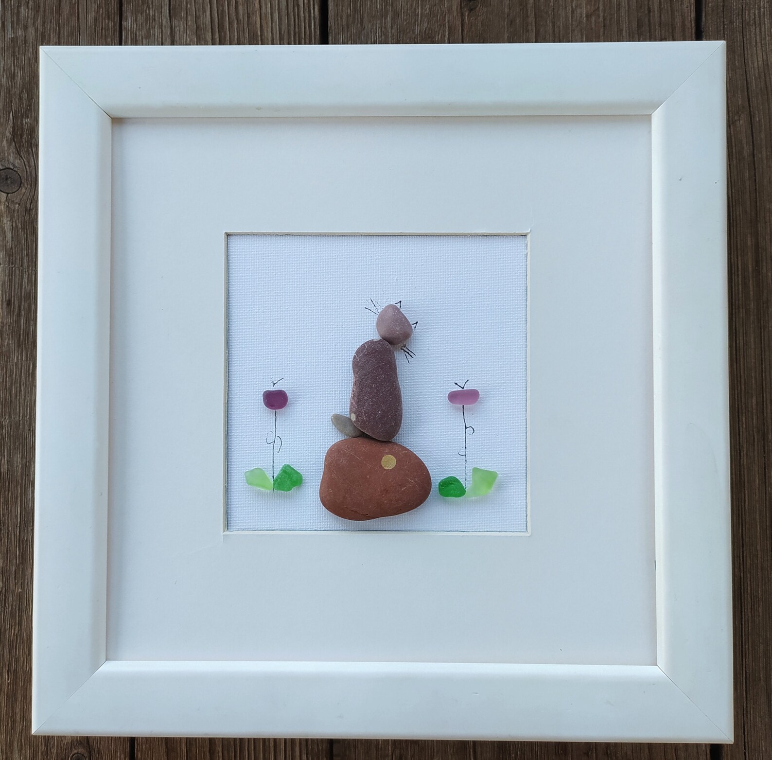 Cat Pebble Art Framed, Pebble Art, Pebble Art Cat, Home Decor ...