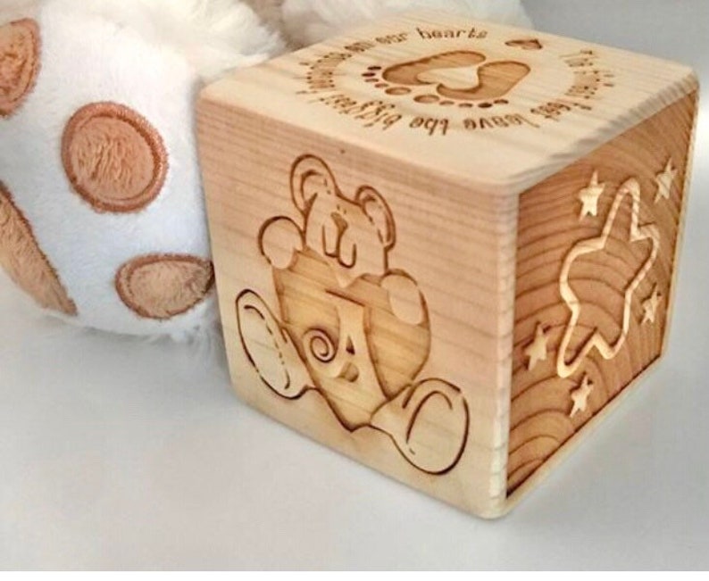 Personalised Laser Engraved WOODEN BABY BLOCK. Gift for New Baby, 1st ...