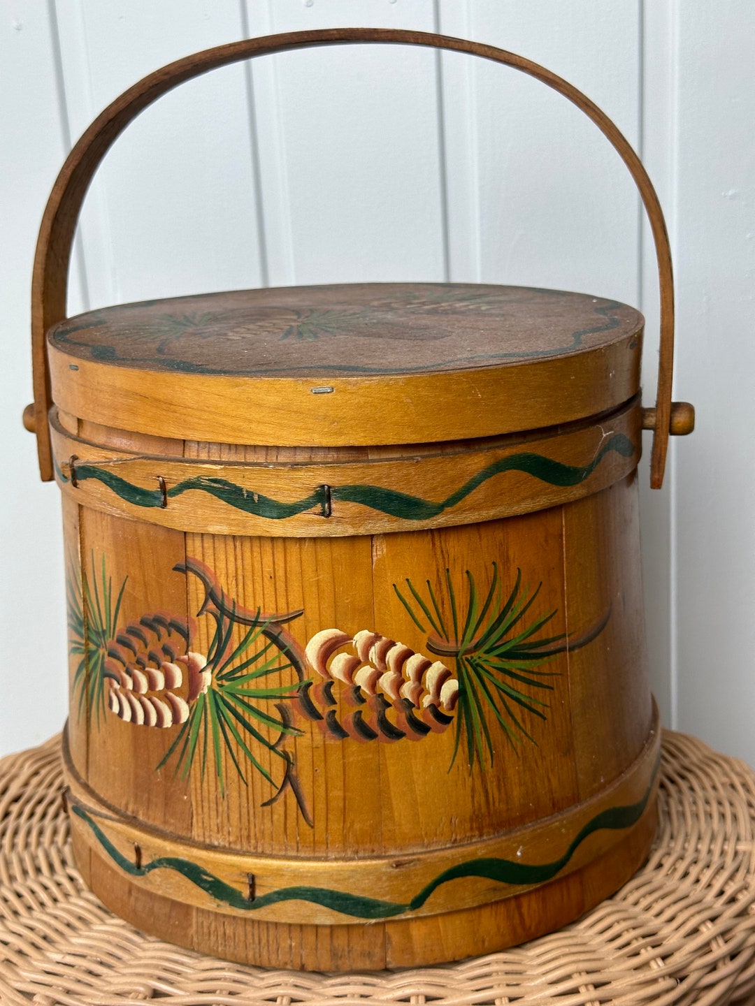 Vintage Firkin Sugar Bucket Hand-painted Pinecones - Etsy