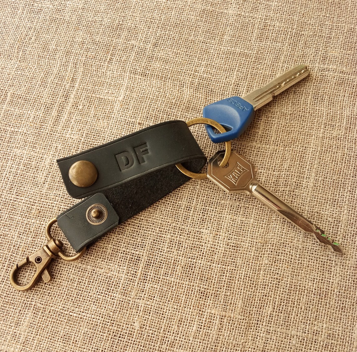 Personalized Leather Keychain Snap Closer With Keyring and - Etsy