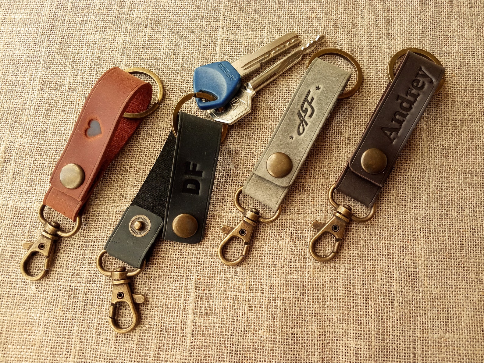 Personalized Leather Keychain Snap Closer With Keyring and - Etsy