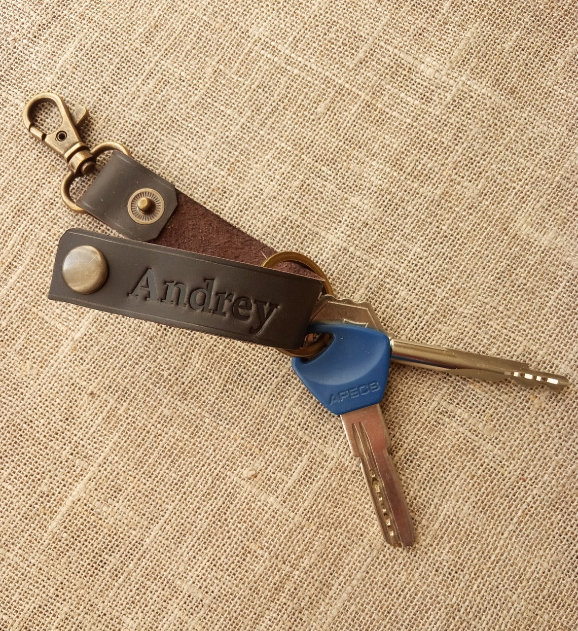 Personalized Leather Keychain Snap Closer With Keyring and - Etsy