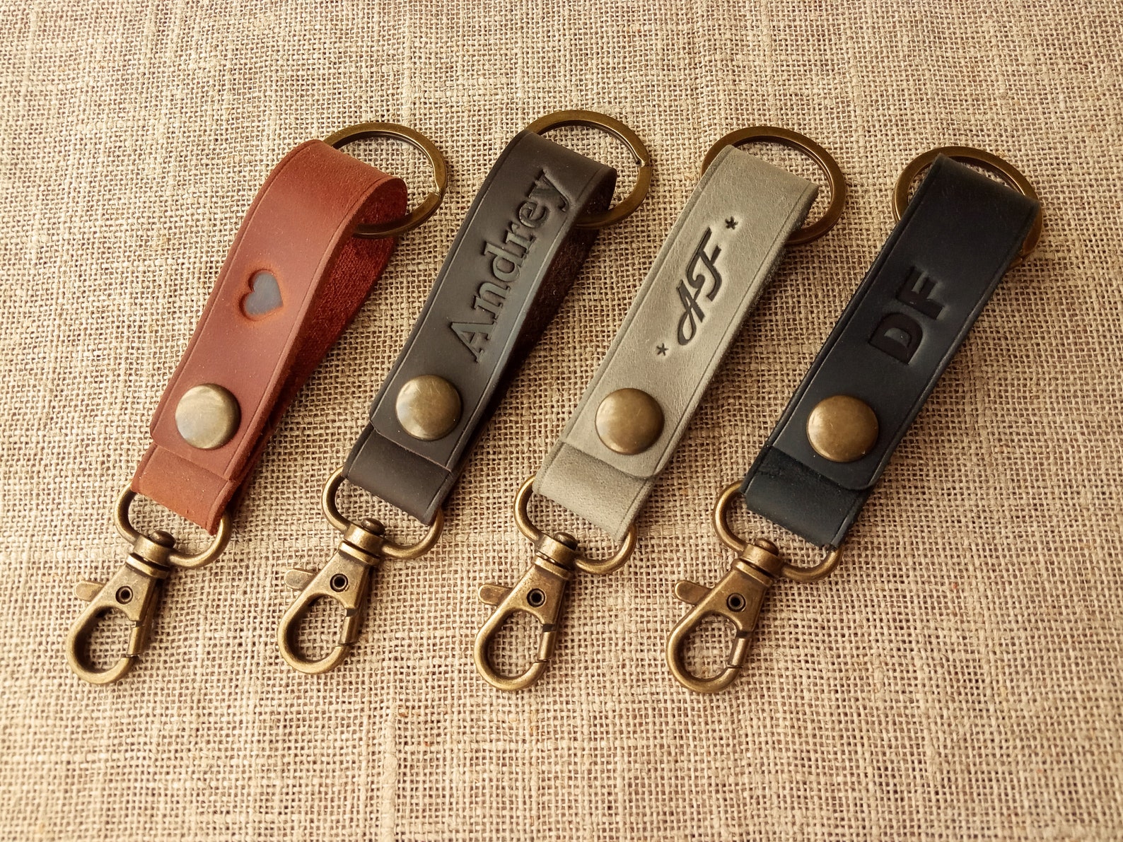 Personalized Leather Keychain Snap Closer With Keyring and - Etsy