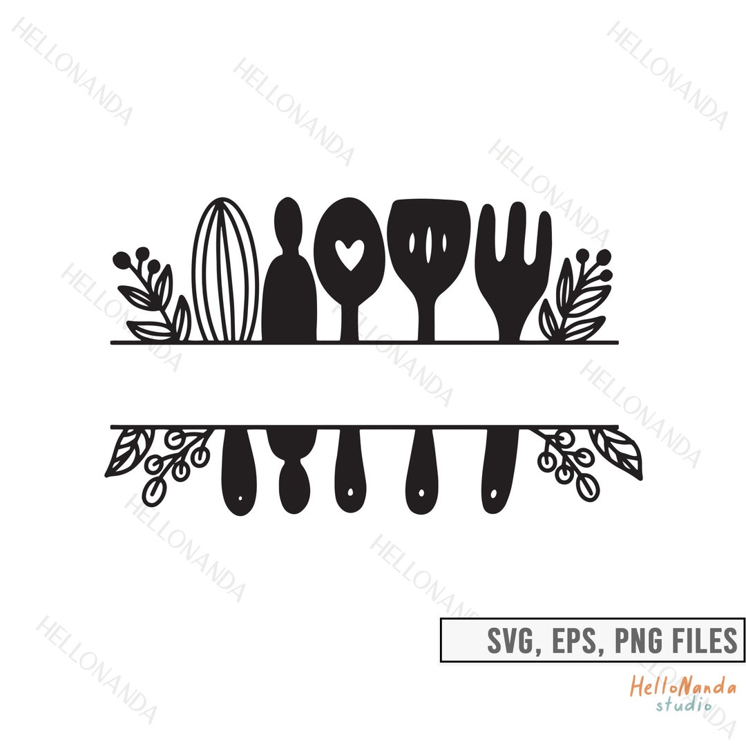 Kitchen Split Monogram Svg, Kitchen Utensil Svg, Frame, Kitchen Sign ...