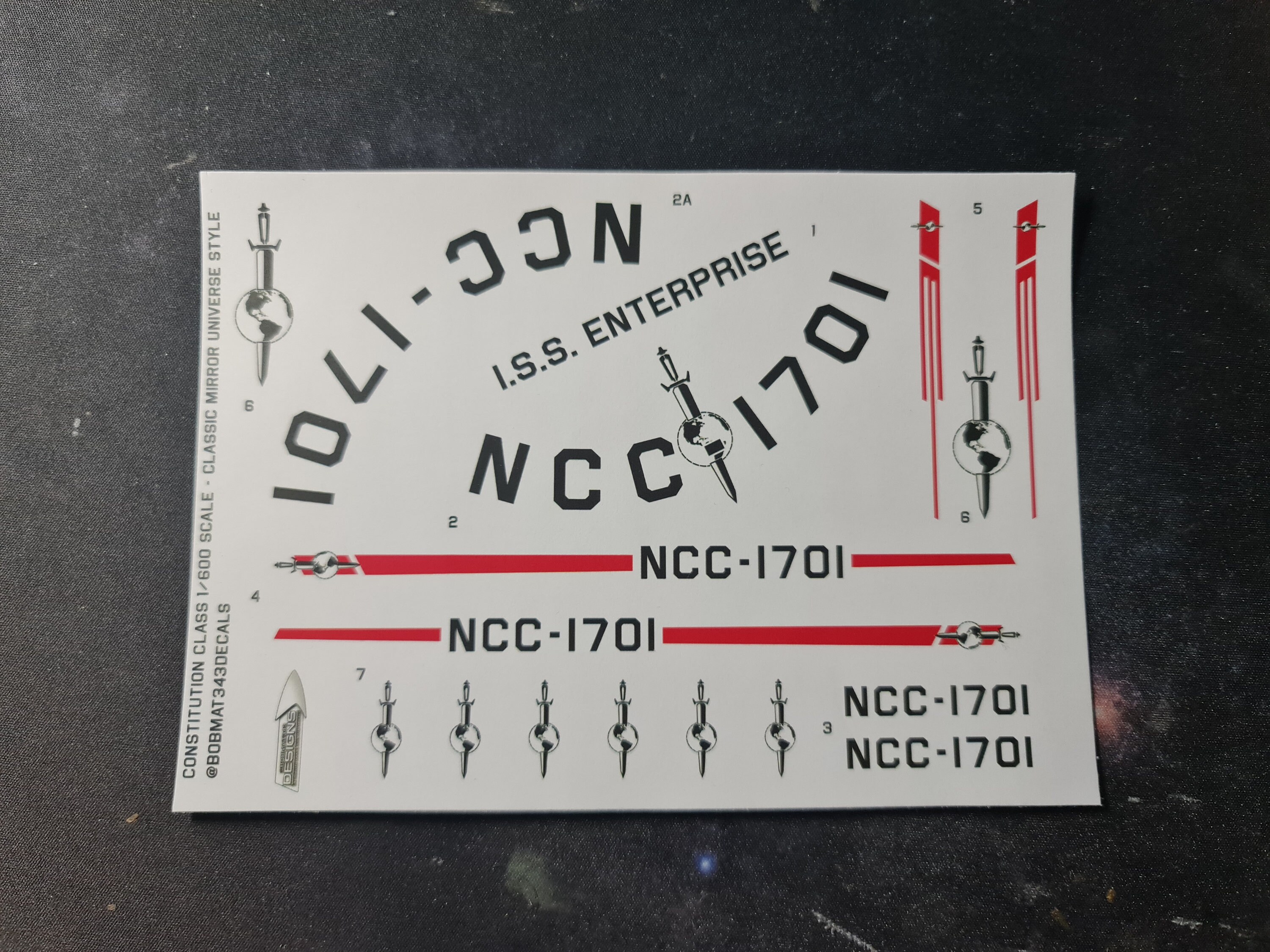 Waterslide Decals for 1:600 Scale TOS Constitution Class USS Enterprise ...