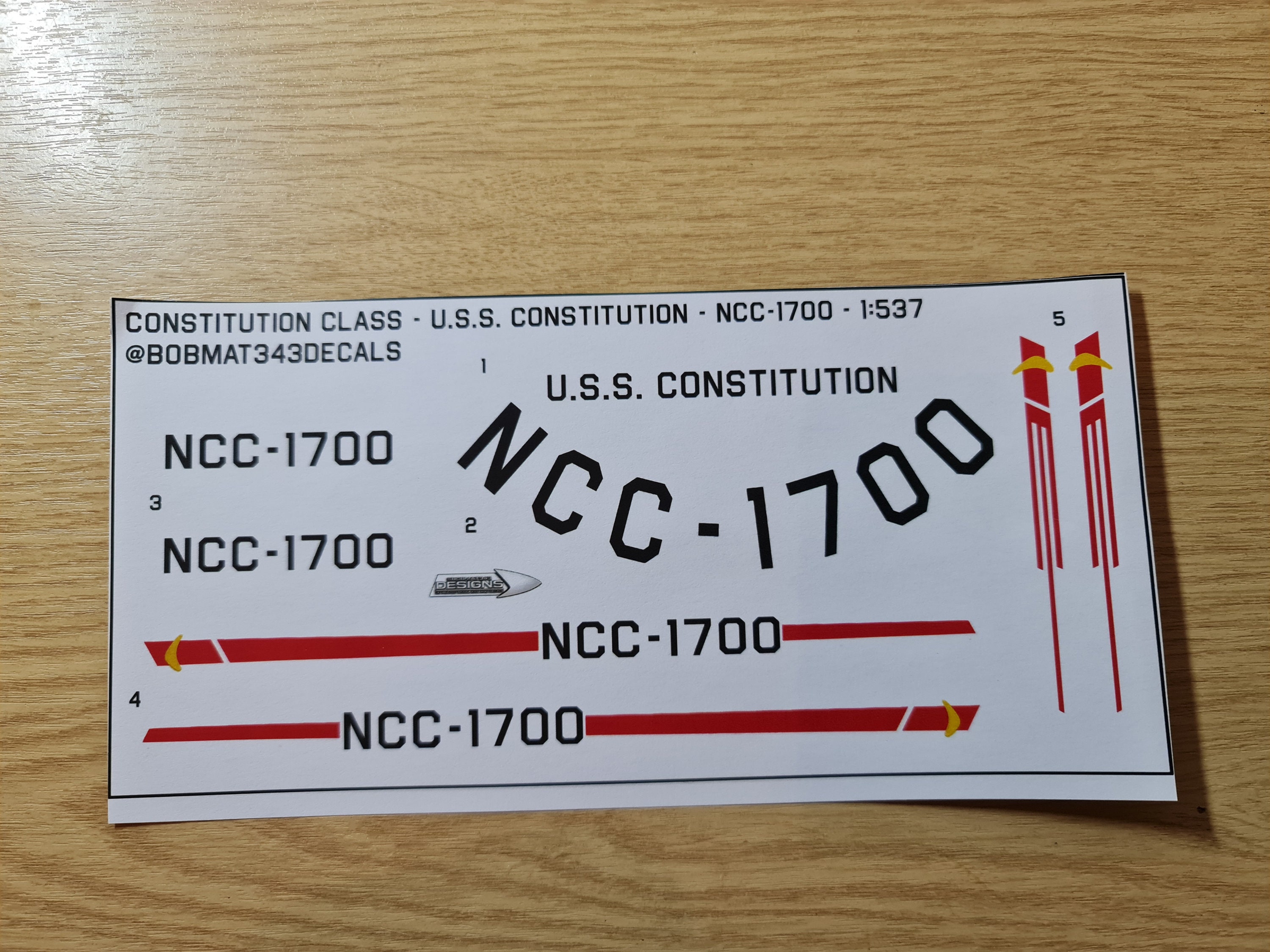 Waterslide Decals for 1:537 Scale TOS Constitution Class Enterprise NCC-1701 - Custom Registries ...