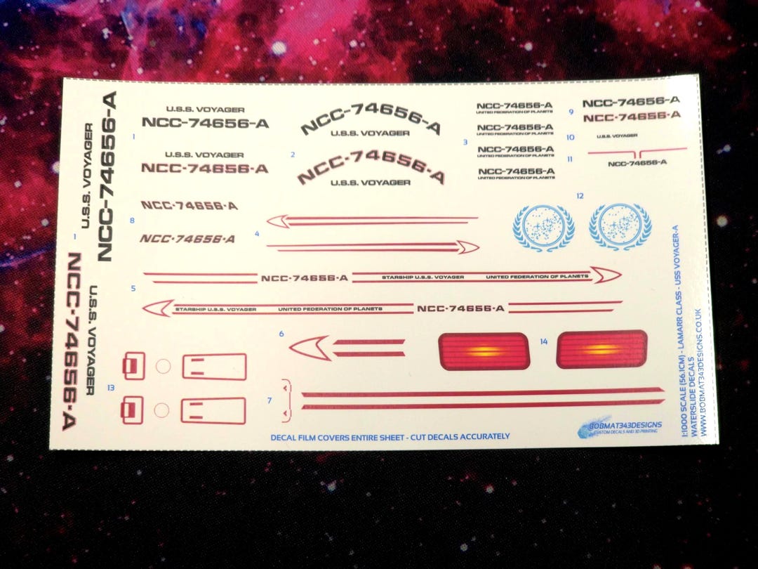Waterslide Decals for 1:1000 Scale LAMAAR CLASS U.S.S. VOYAGER-A ...