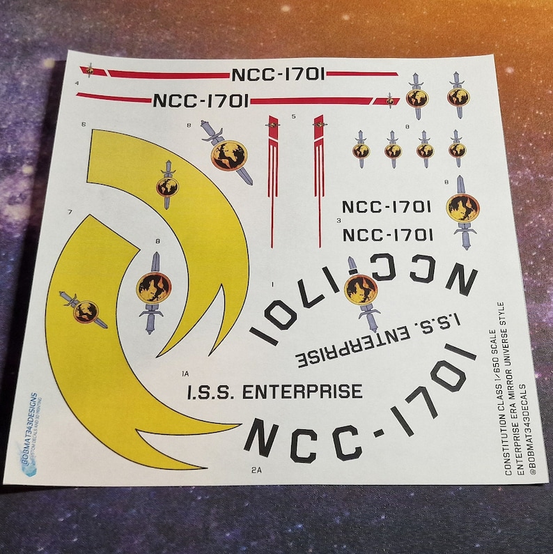 Waterslide Decals for 1:650 Scale TOS Constitution Class USS Enterprise ...