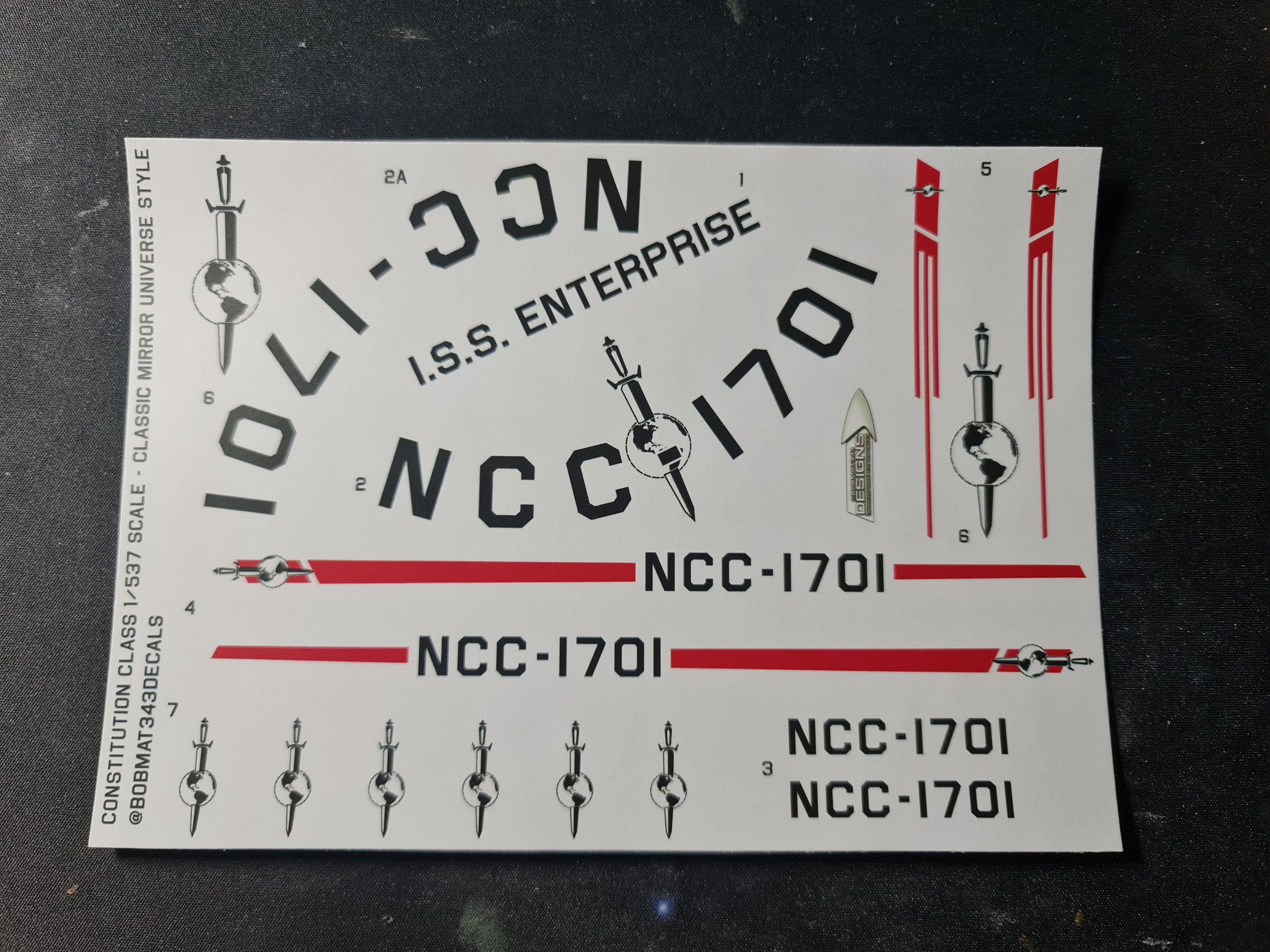 Waterslide Decals for 1:537 Scale TOS Constitution Class Enterprise NCC ...
