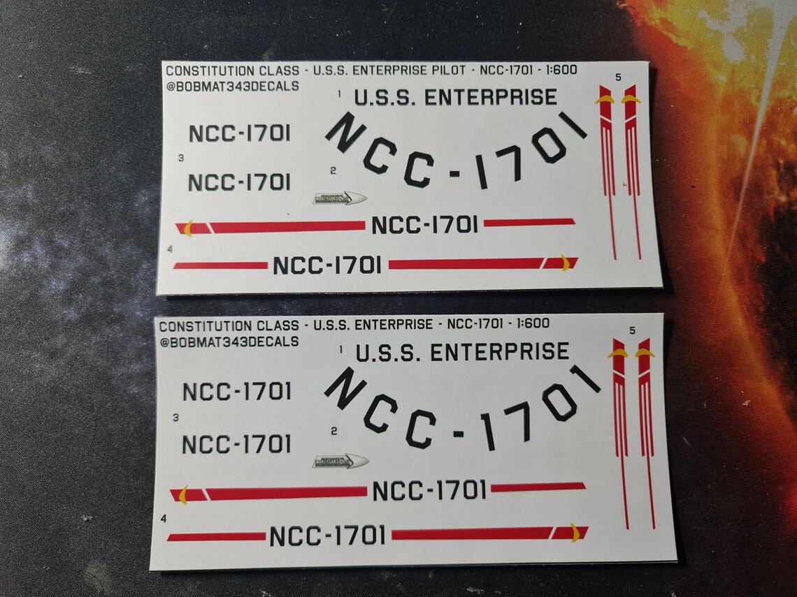 Waterslide Decals for 1:600 Scale TOS Constitution Class USS Enterprise ...