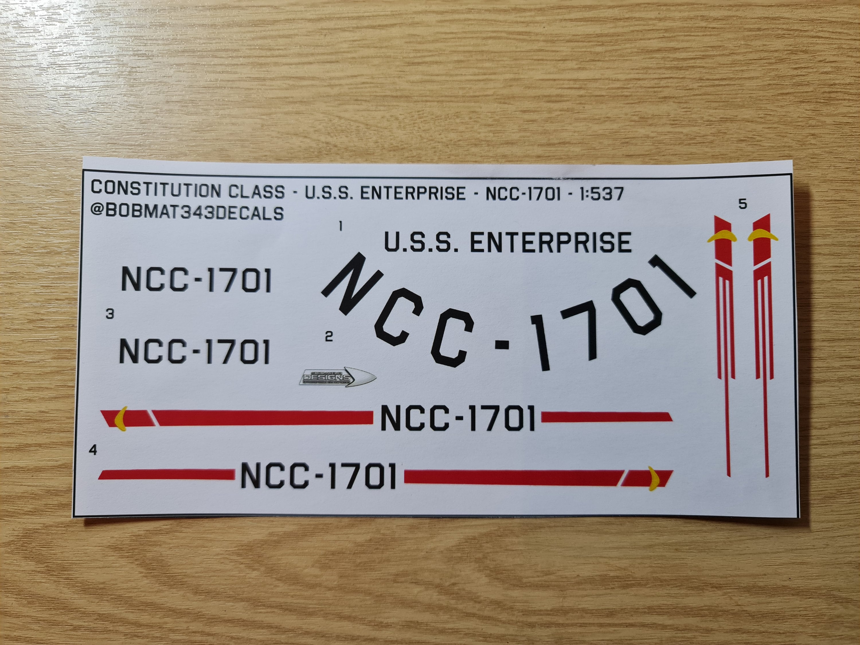 Waterslide Decals for 1:537 Scale TOS Constitution Class Enterprise NCC ...
