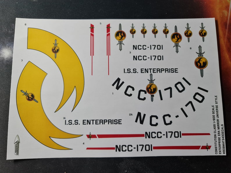 Waterslide Decals for 1:600 Scale TOS Constitution Class USS Enterprise ...