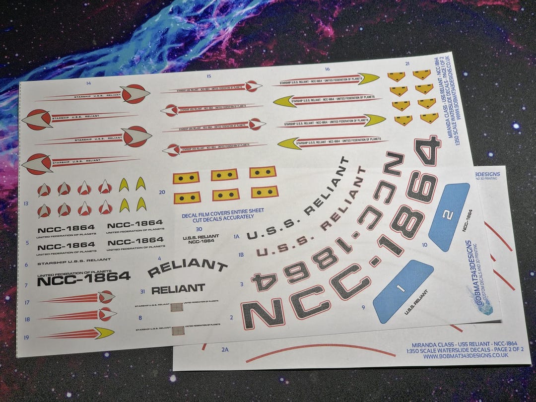 Waterslide Decals for 1:350 Scale MIRANDA CLASS U.S.S. RELIANT - Custom ...