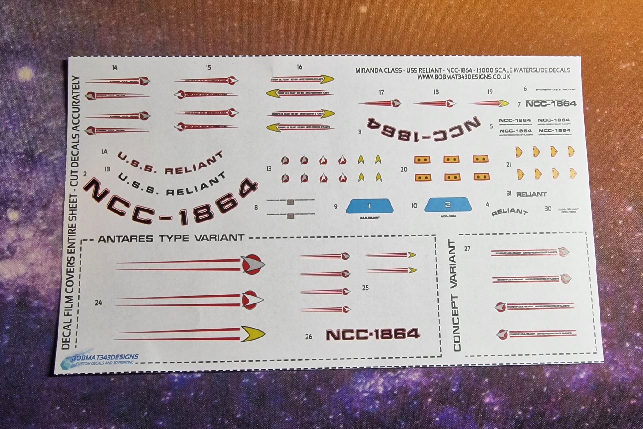 Waterslide Decals for 1:1000 Scale MIRANDA CLASS RELIANT - Custom ...
