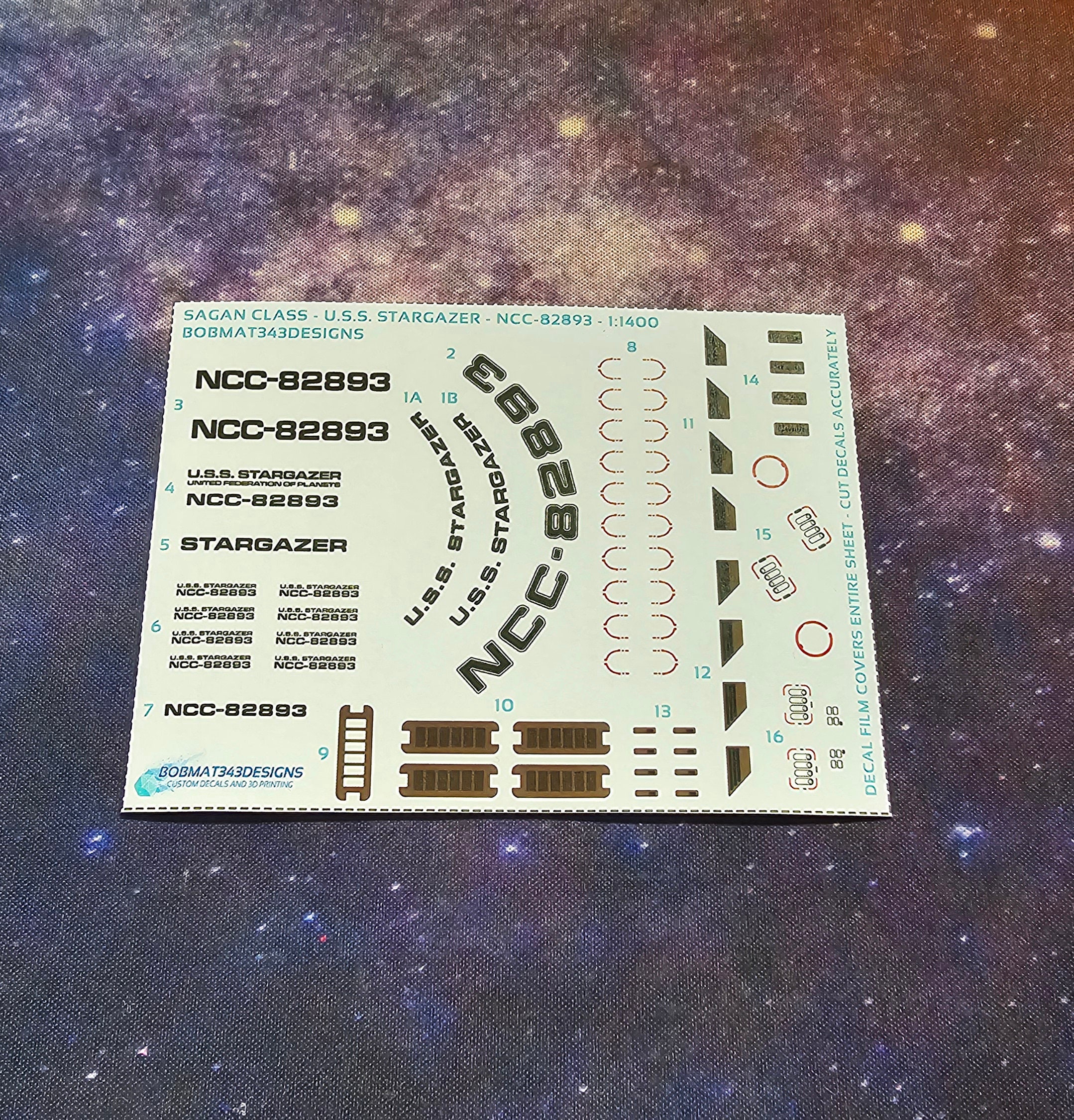 Waterslide Decals for 1:1400 Scale SAGAN CLASS U.S.S. STARGAZER ...