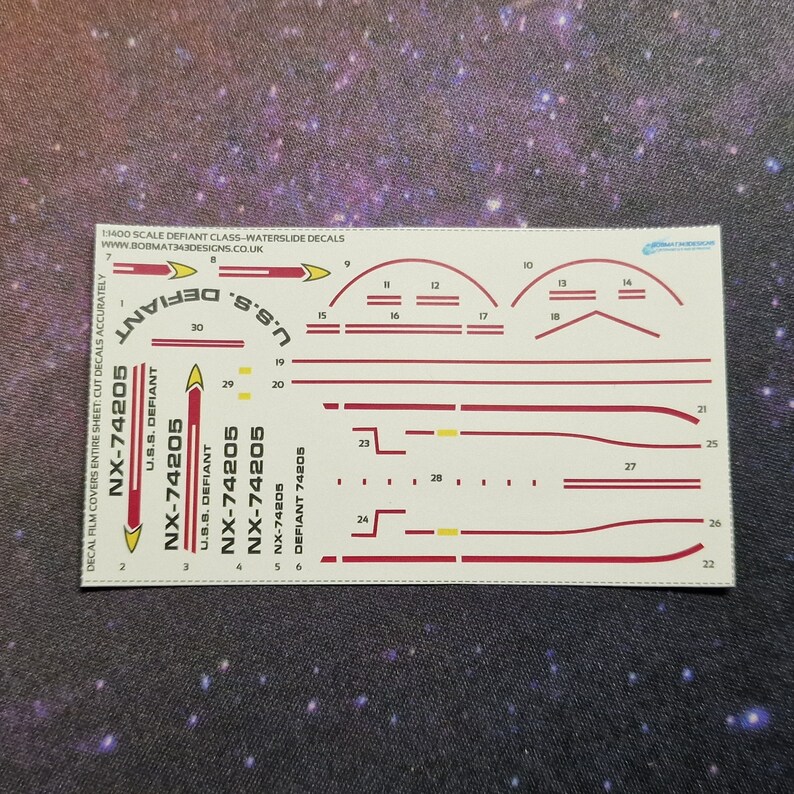 Waterslide Decals for 1:1400 Scale Defiant Class U.S.S. DEFIANT NX ...