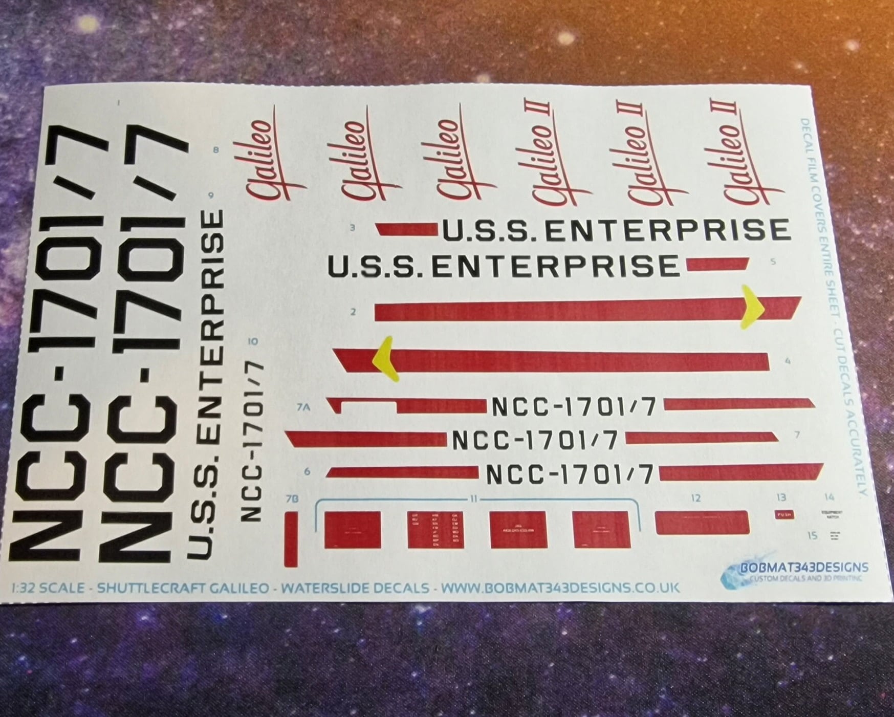 Waterslide Decals for 1:32 (polar Lights) Scale Shuttlecraft Galileo ...