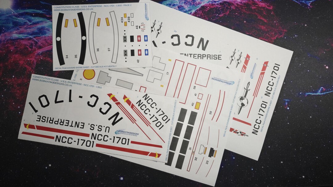 Waterslide Decals for 1:350 Scale TOS Constitution Class USS Enterprise ...