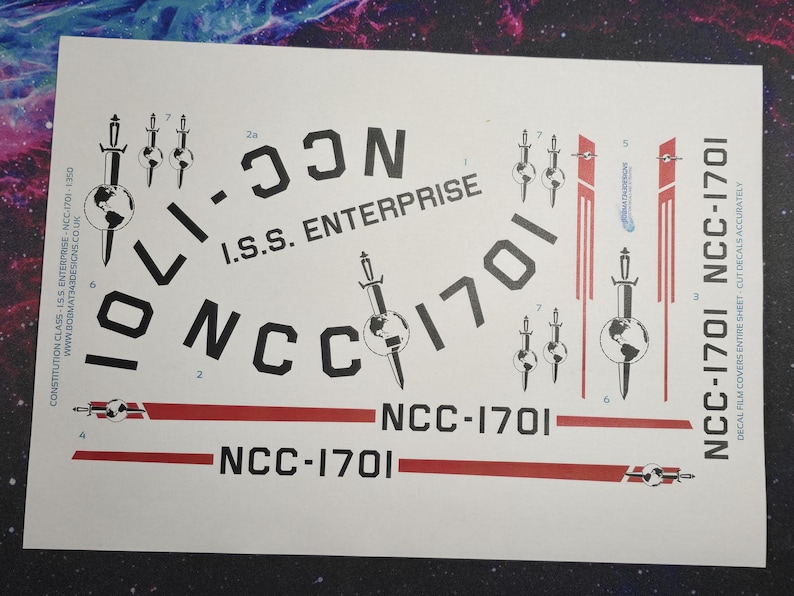 Waterslide Decals for 1:350 Scale TOS Constitution Class USS Enterprise ...