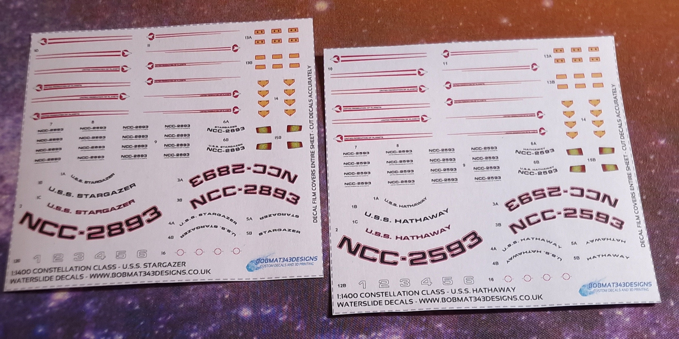 Waterslide Decals for 1:1400 Scale Constellation Class USS Stargazer ...