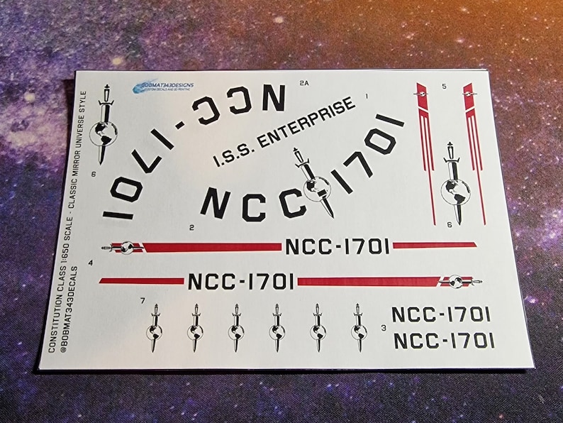Waterslide Decals for 1:650 Scale TOS Constitution Class USS Enterprise ...