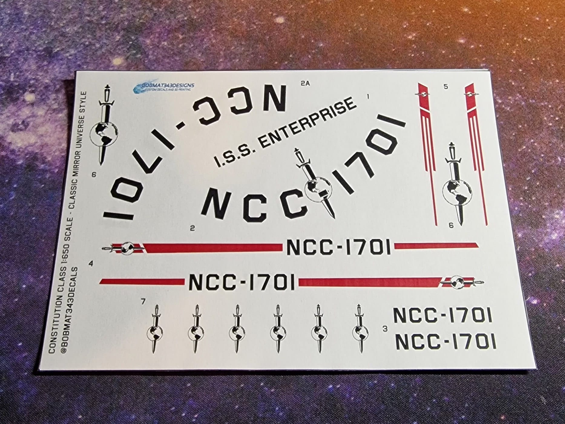 Waterslide Decals for 1:650 Scale TOS Constitution Class USS Enterprise NCC-1701 - Custom ...