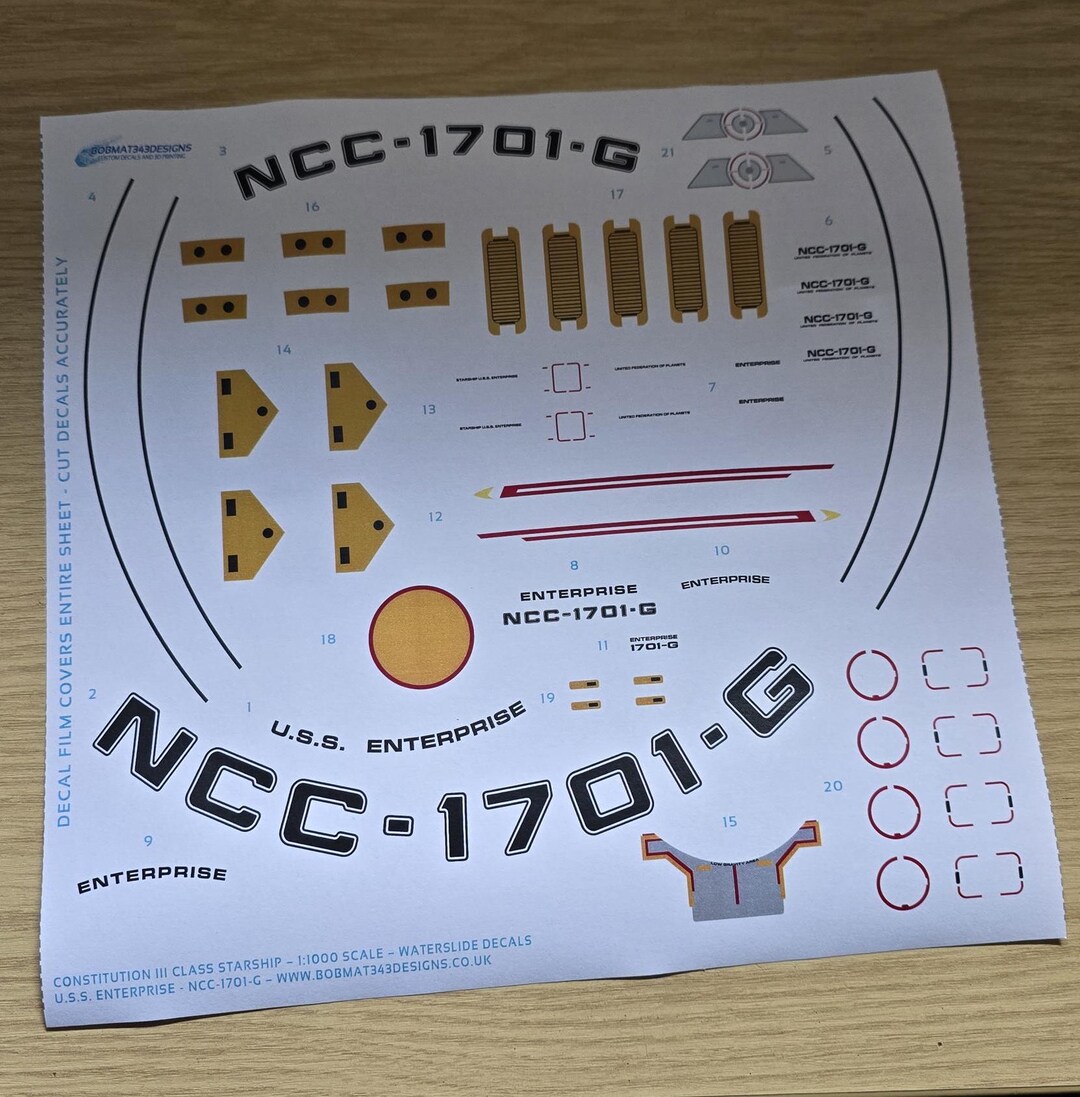 Waterslide Decals for 1:650 Scale Constitution III TITAN-A & ENTERPRISE ...