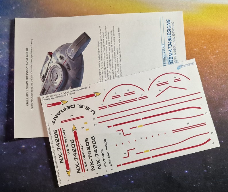 Waterslide Decals for 1:420 Scale Defiant Class U.S.S. DEFIANT NX-74205 ...