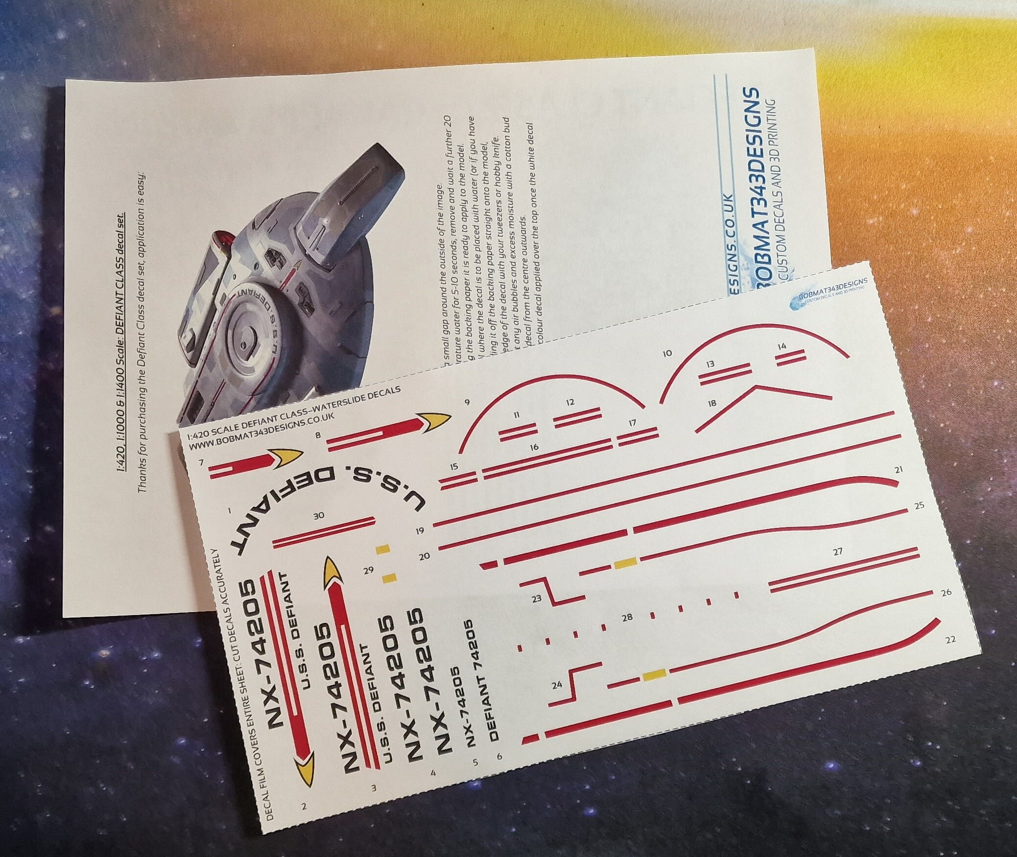 Waterslide Decals for 1:420 Scale Defiant Class U.S.S. DEFIANT NX-74205 ...