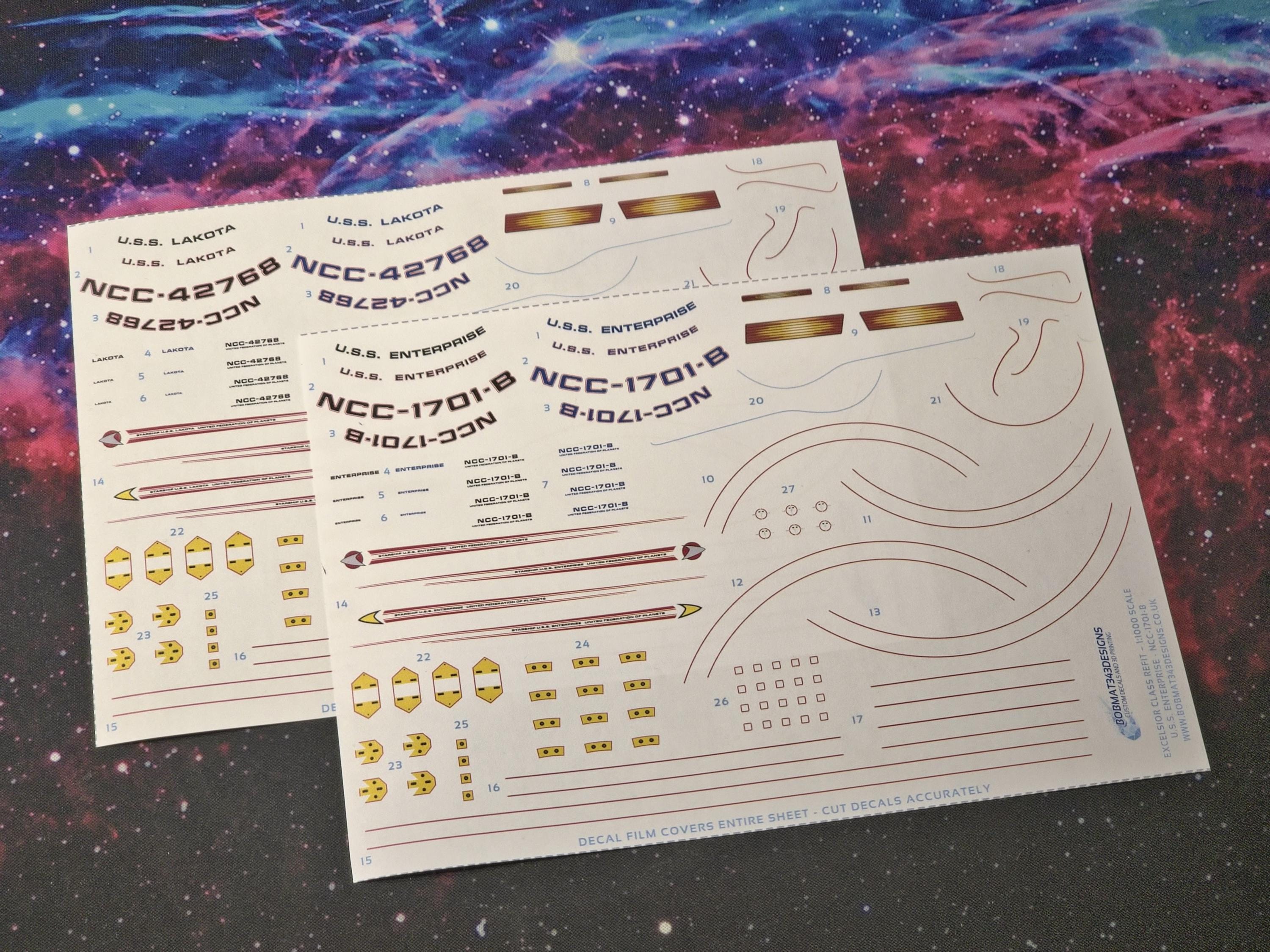 Waterslide Decals for 1:1000 Scale EXCELSIOR CLASS REFIT U.S.S ...