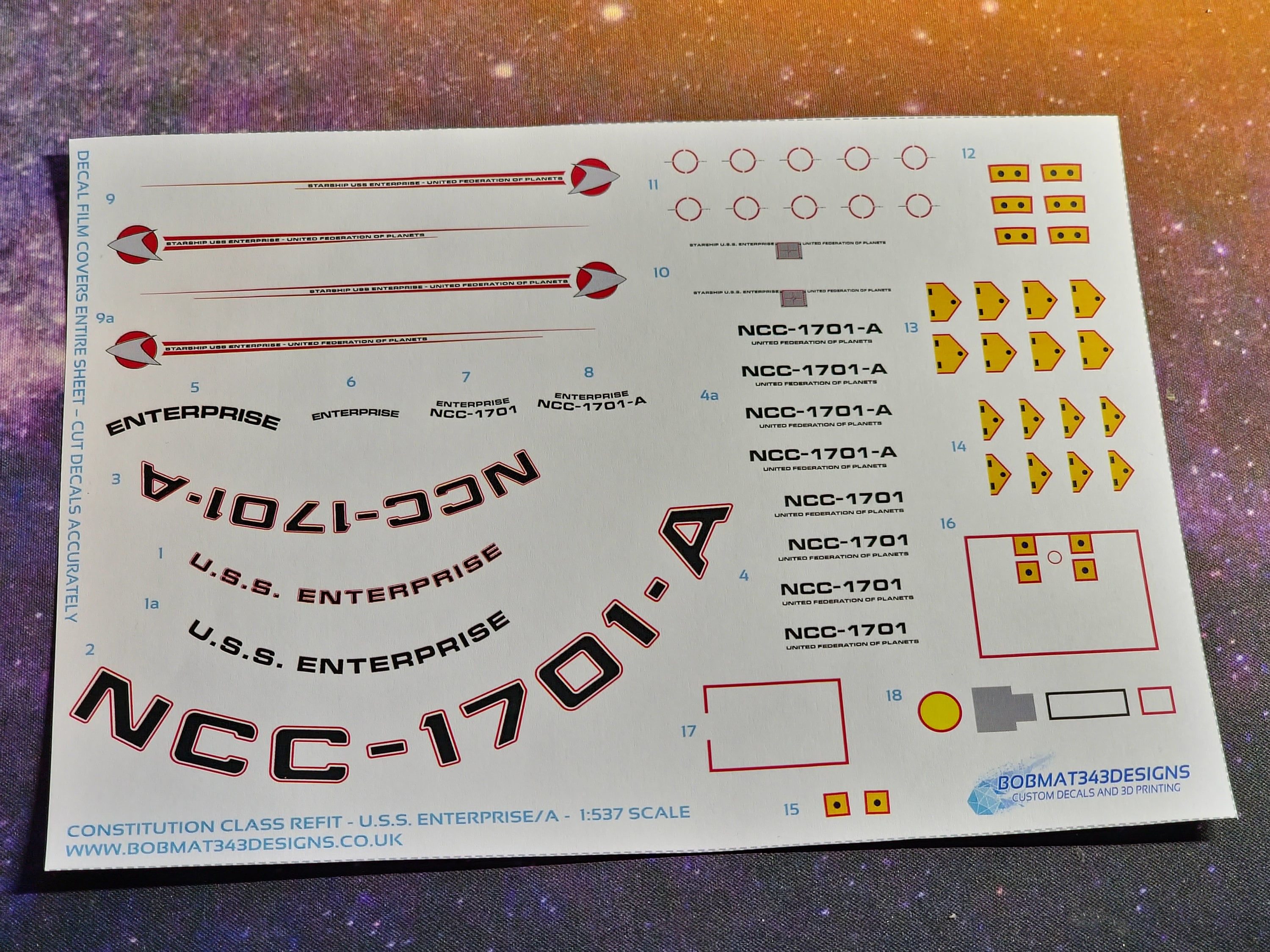 Waterslide Decals for 1:537 Scale CONSTITUTION REFIT ENTERPRISE-A ...