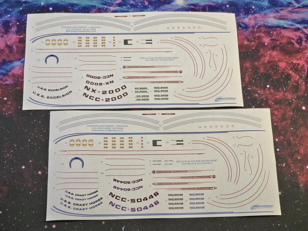 Waterslide Decals for 1:1400 Scale EXCELSIOR CLASS NX-2000 - Custom ...