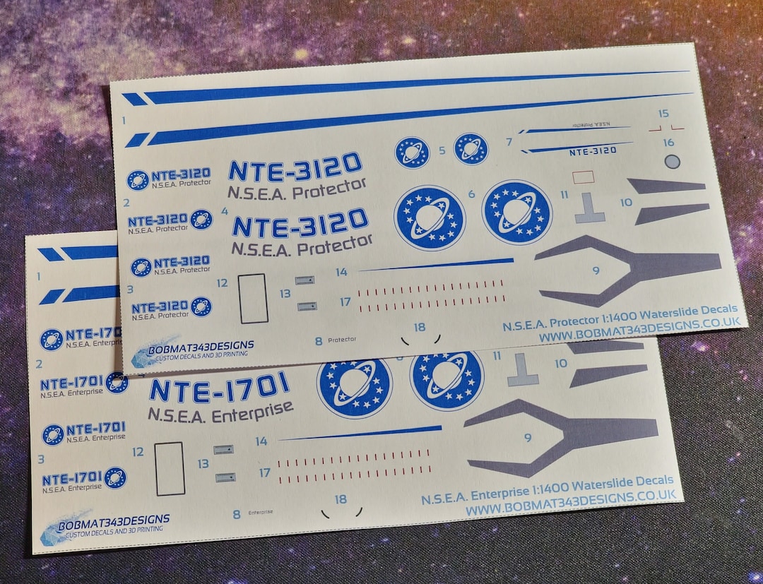 Waterslide Decals for 1:1400 Scale NSEA PROTECTOR - Galaxy Quest - Custom Registries Available ...