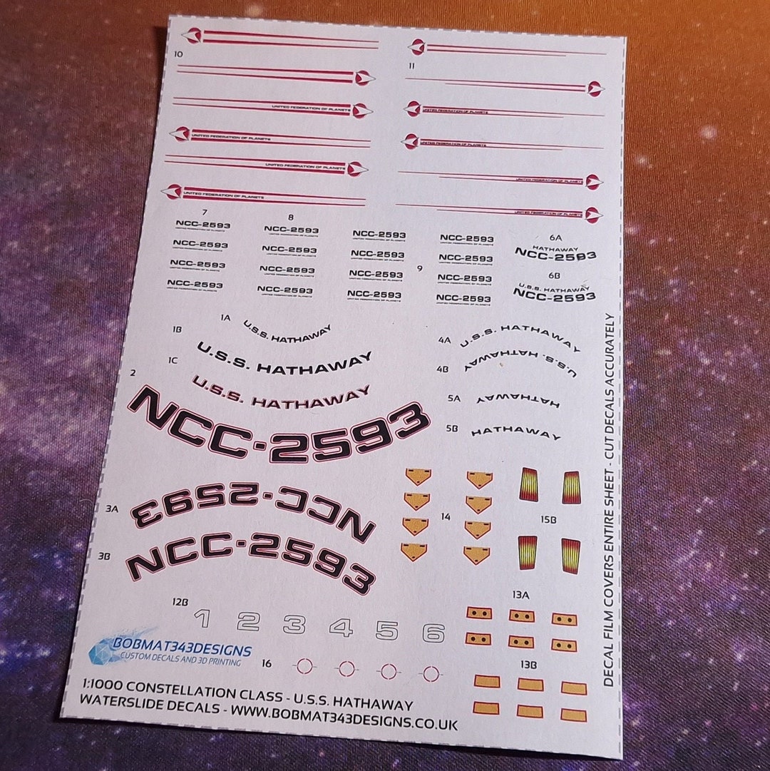 Waterslide Decals for 1:1000 Scale Constellation Class USS Stargazer ...