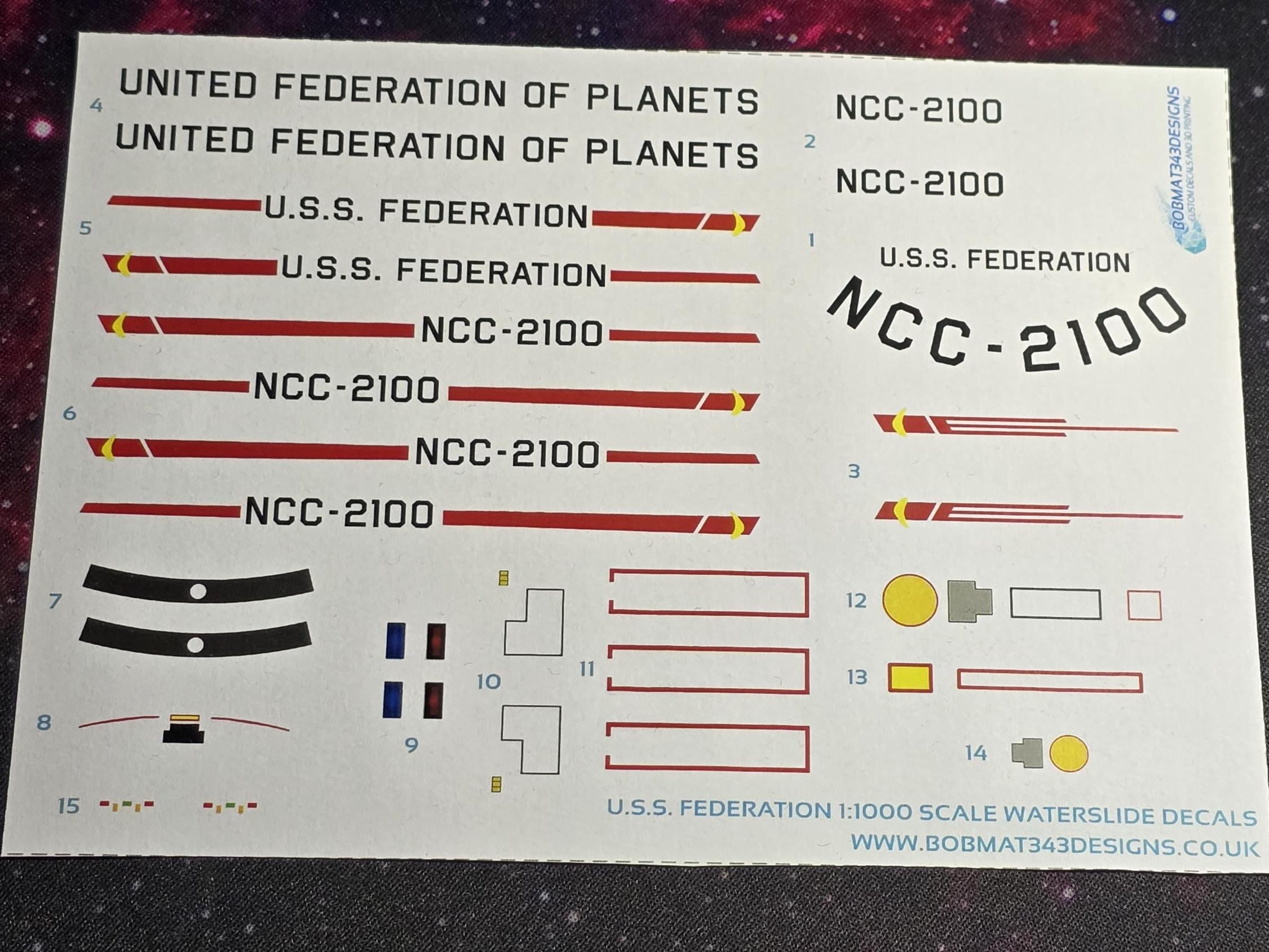 Waterslide Decals for 1:1000 Scale FEDERATION CLASS Custom Registries Available - Etsy