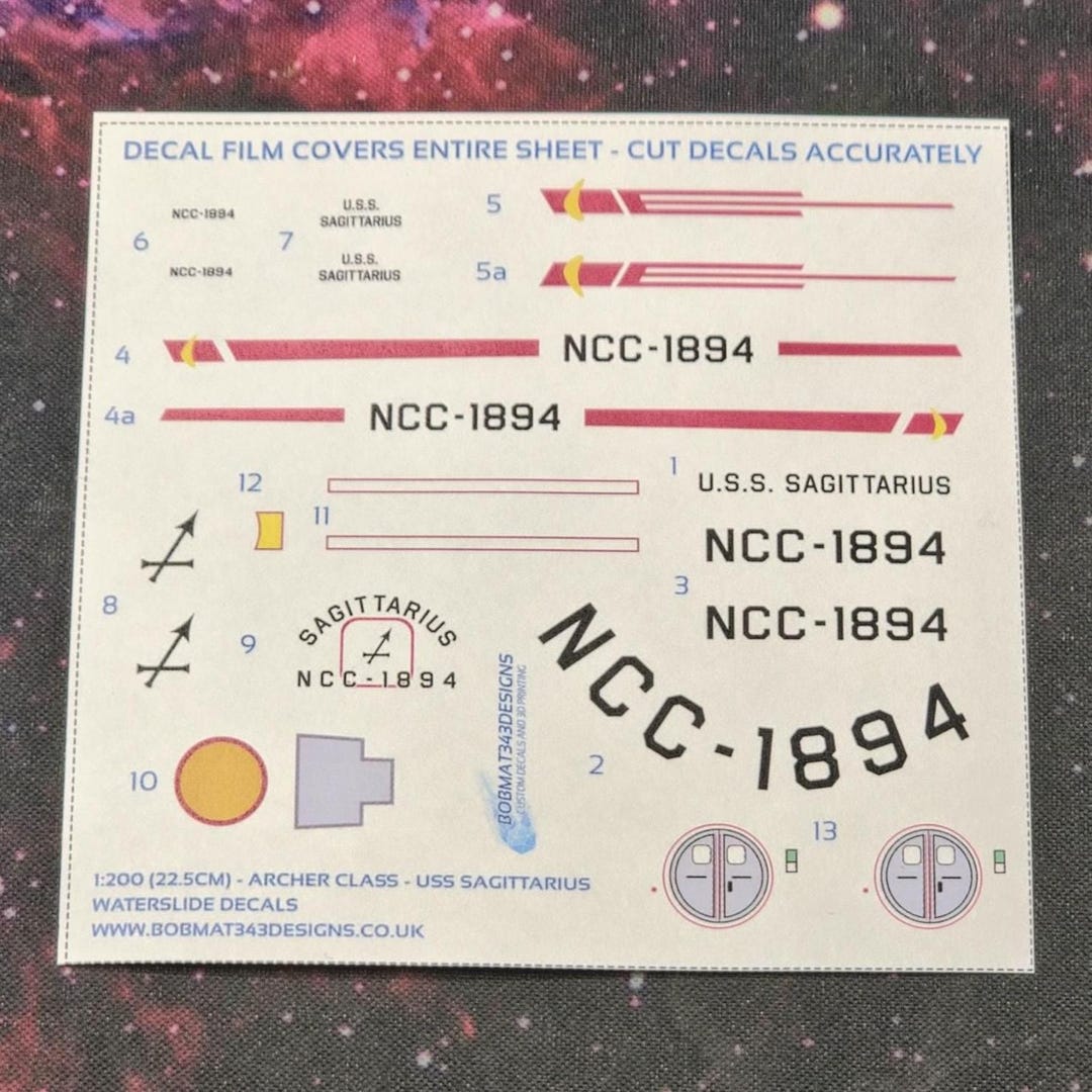 Waterslide Decals for 1:200 Scale ARCHER CLASS U.S.S. SAGITTARIUS ...