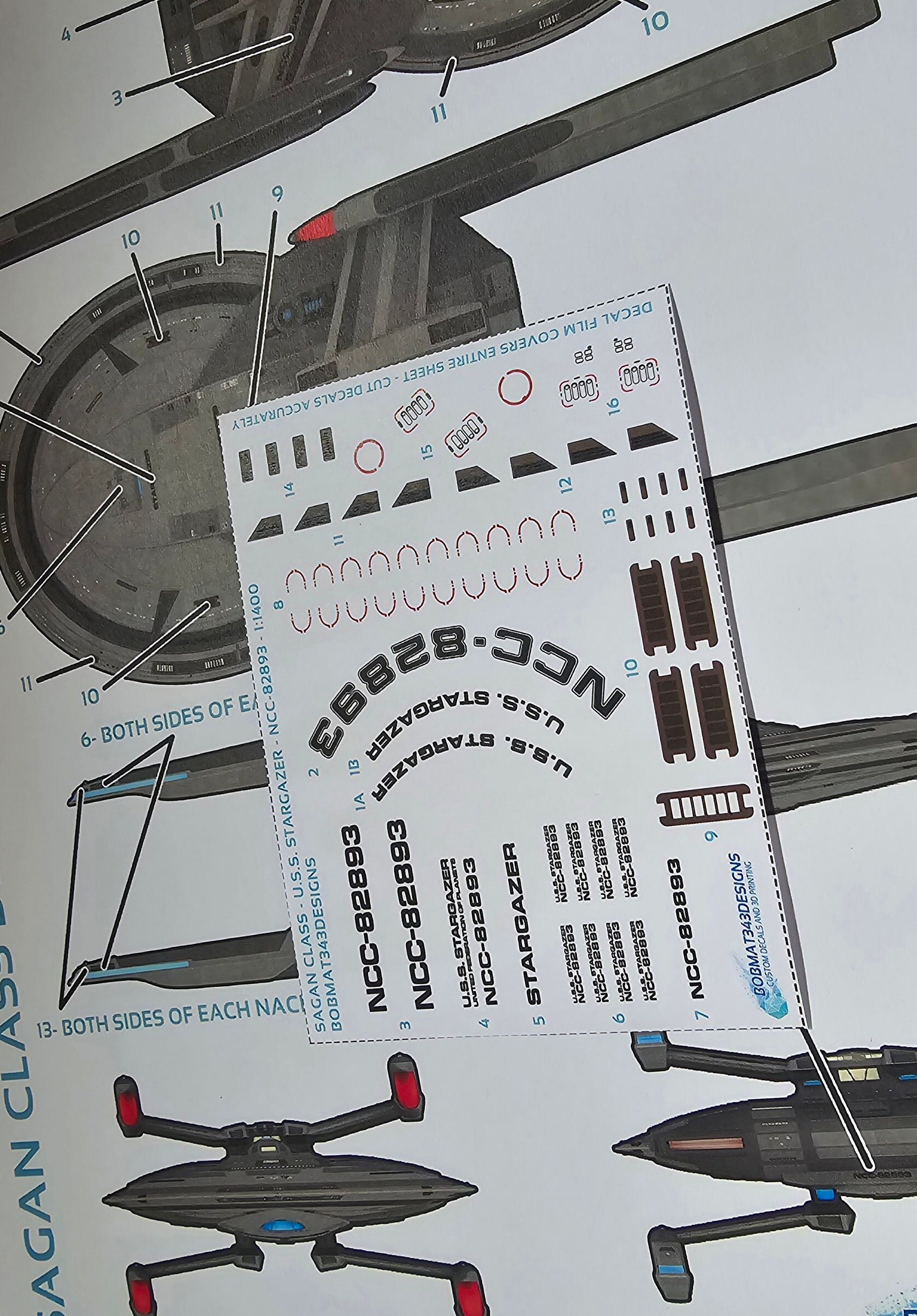 Waterslide Decals for 1:1400 Scale SAGAN CLASS U.S.S. STARGAZER ...