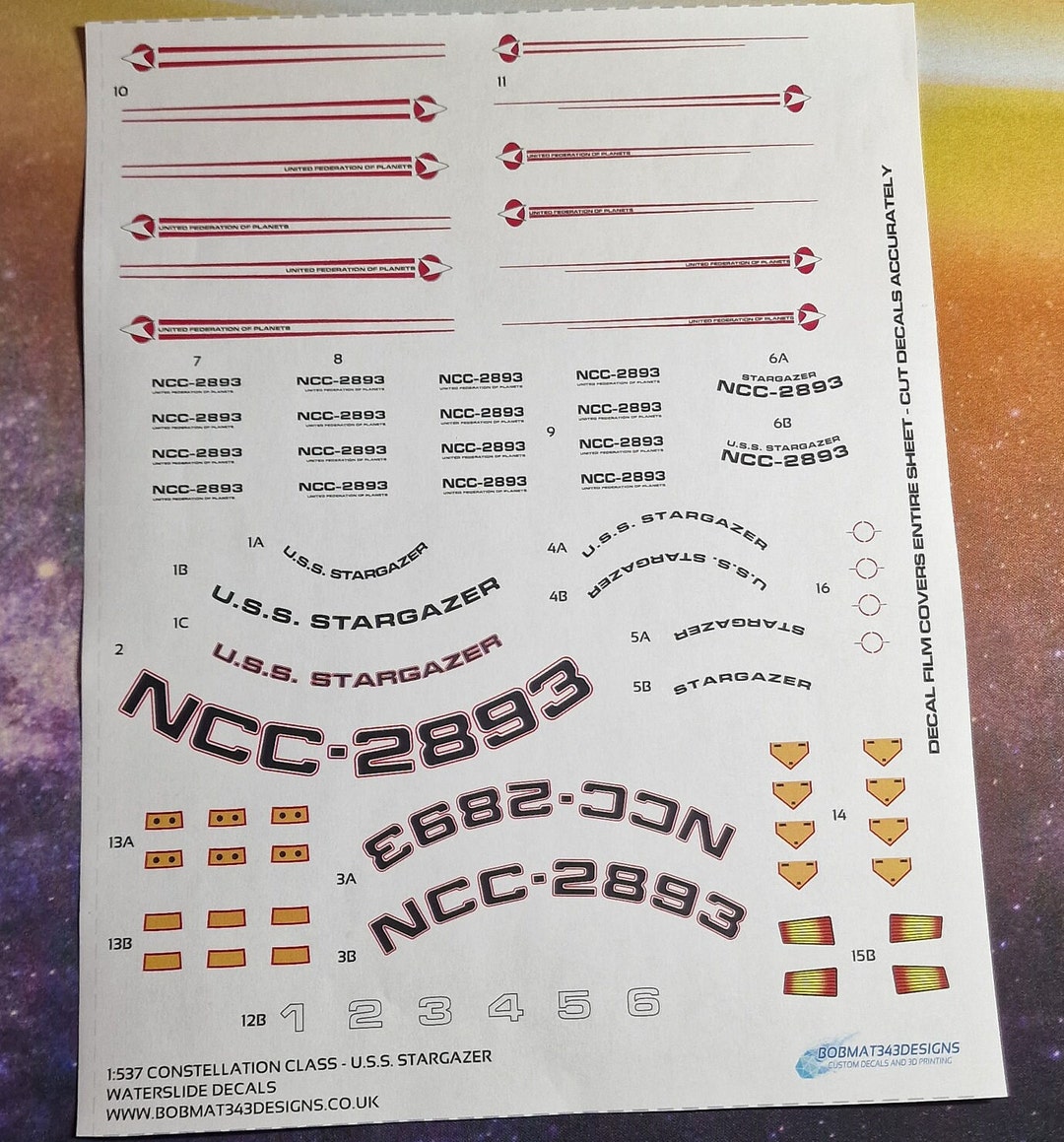 Waterslide Decals for 1:537 Scale Constellation Class USS Stargazer ...