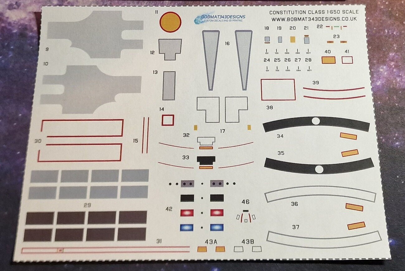 Waterslide Decals for 1:650 Scale TOS Constitution Class USS Enterprise NCC-1701 - Custom ...
