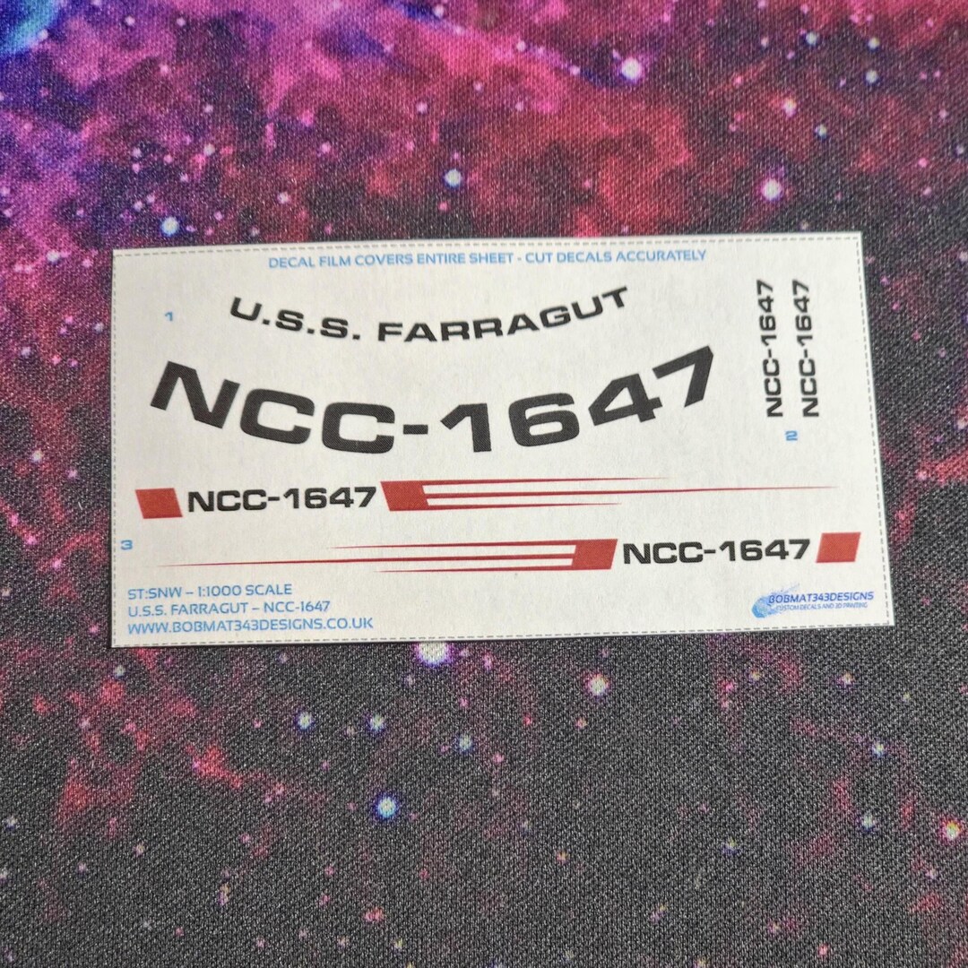 Waterslide Decals for Strange New Worlds 1000, 1400 & 2500 Scale U.S.S ...